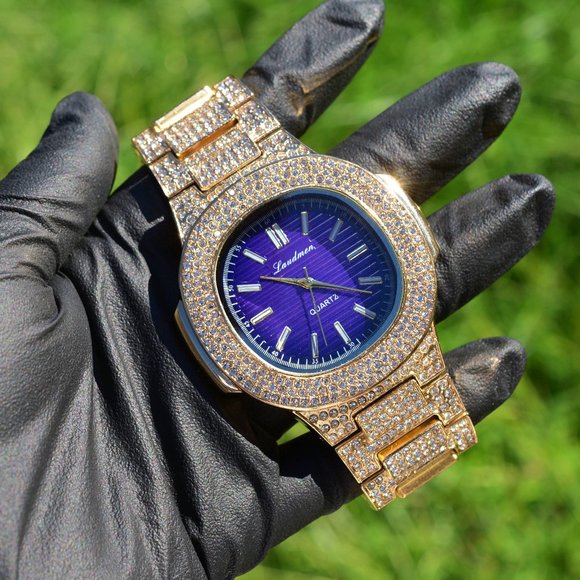 Laudmen | Accessories | Heavy Iced Out Classic Luxury Blue Dial Lab ...